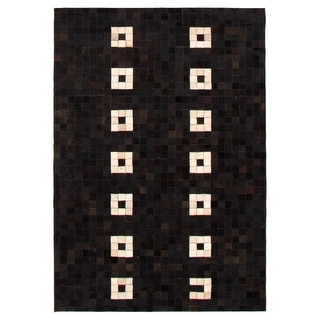 ECARPETGALLERY Handmade Cowhide Patchwork Black Leather Rug - 3'8 x 5 ...
