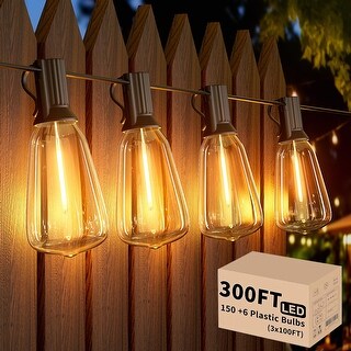 Outdoor String Lights 300FT, Lights with 150+6 1W Shatterproof Led Bulbs, Connectable Dimmable ...