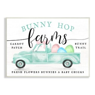 Stupell Bunny Hop Farms Sign Easter Egg Green Truck Wood Wall Art ...