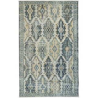8' X 10' Blue And Ivory Floral Power Loom Distressed Area Rug - 3'6 ...