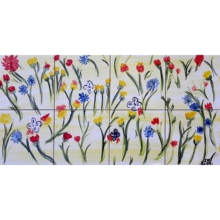 24in x 12in Floral Backsplash Design 8pc Tile Ceramic Wall Mural - Bed ...