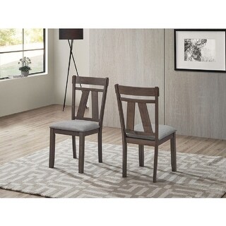 Gray Solid Wood Dining Chair Set, Inverted V-Shape Back Kitchen Chair ...