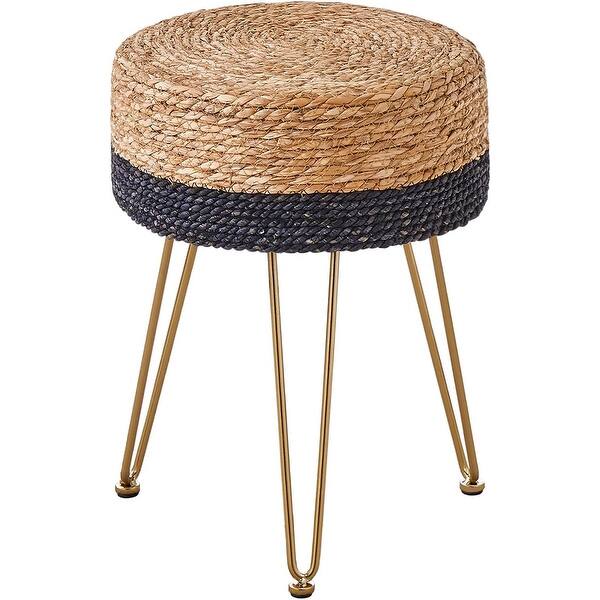 Natural Seagrass Hand Weave Poufs Vanity Stool Round Foot Stool - Black ...