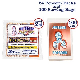 2.5oz Popcorn Packs - 24 Pre-Measured Packs and 100 Popcorn Bags by ...