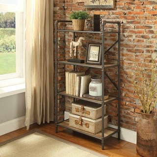 4 Wooden Fixed Shelf Bookcase Sandy Gray and Oak - 52 x 63 - Bed Bath ...