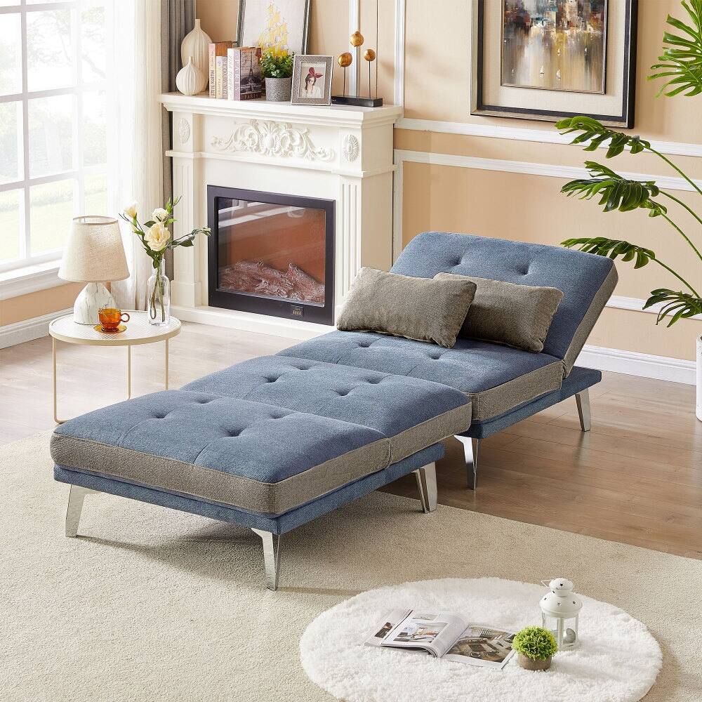 73" Blue Modular Sectional Convertible Sofa Bed - 73 in. x 47.5 in. x ...
