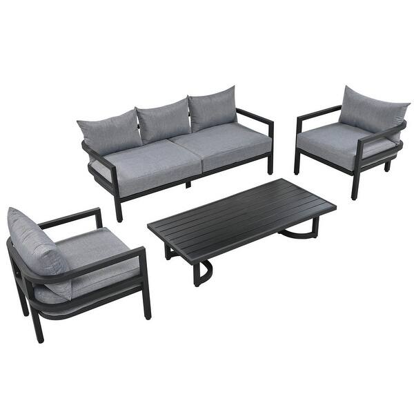 4-Piece Multi-person Outdoor Steel Sofa Set with Table - On Sale - Bed ...