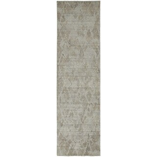 10' Gray And Taupe Abstract Hand Woven Runner Rug - 3'6" - Bed Bath ...