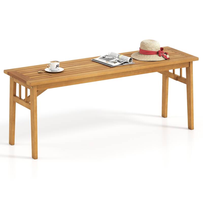 Gymax Acacia Wood Outdoor Bench 48'' Long Backless Wooden Picnic Bench ...