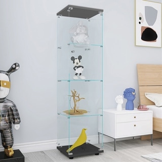 Lighted 4 Shelves Glass Cabinet Glass Display Cabinet with One Door ...