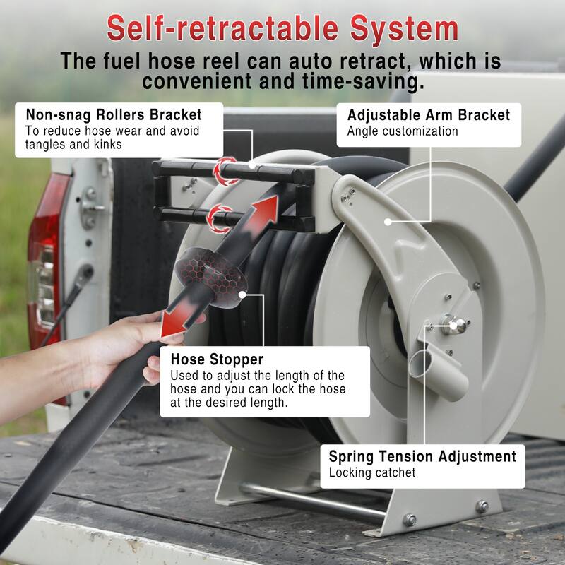 Diesel Fuel Hose Reel Retractable 1" x 50' Spring Driven Auto Swivel ...