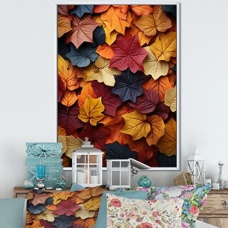 Designart "Leaves Autumn Palette Muted II" Leaves Framed Canvas Prints ...