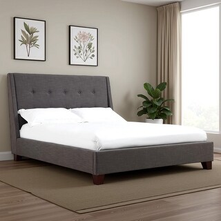 Atina King Bed, Dark Charcoal Gray Linen Upholstered, Slanted Headboard ...