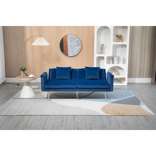 Navy Soft Velvet Love Seats Sofa 2 Seat Low Back Reclining Sofa with ...