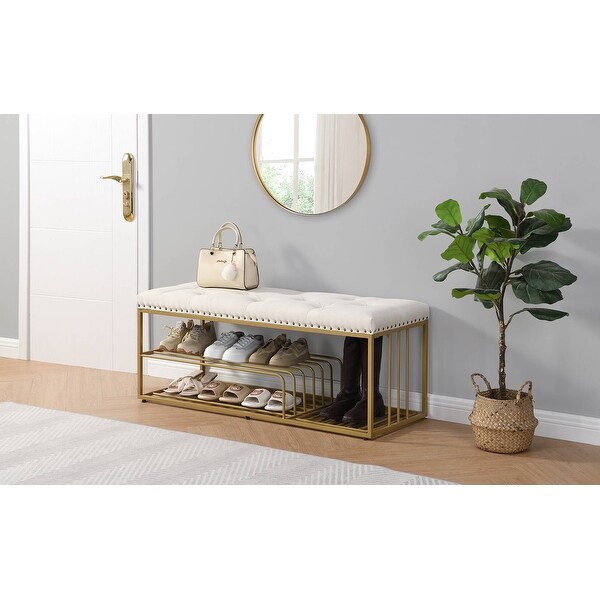 Hausfame Upholstery Shoes Bench Entryway Shoe Storage with Tufted Padded Seat On Sale Bed Bath Beyond 36786551