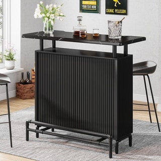 Modern Home Bar Unit with Faux Marble Tabletop, Liquor Bar Table with ...