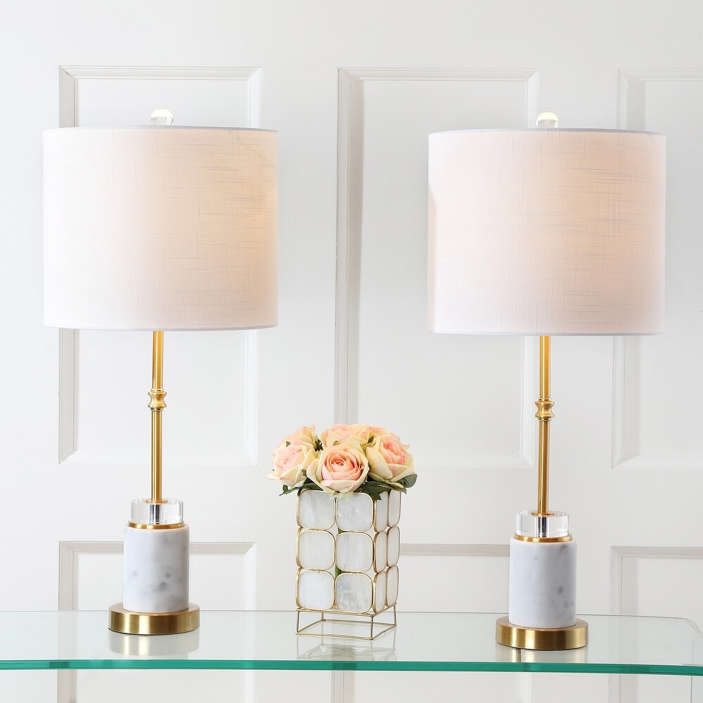 Jeffrey 29" Metal/Marble LED Table Lamp, Brass Gold/White by JONATHAN Y ...