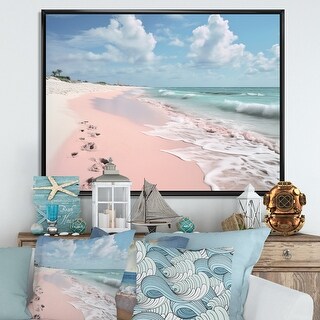 Designart "Pink Minimalism Beach Landscape II" Landscapes Framed Wall ...