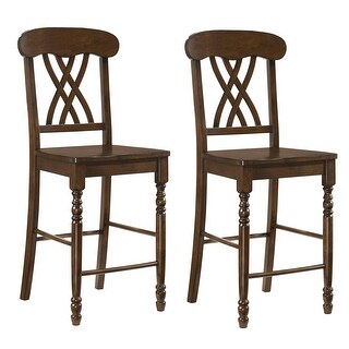 Walnut Cross Back Counter Height Stools Set of 2 with Wooden Turned ...
