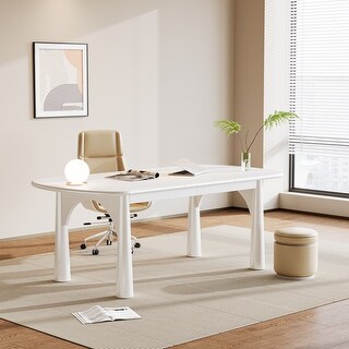 63" Oval Executive Desk, Large Computer Desk with Thickened Solid Wood ...