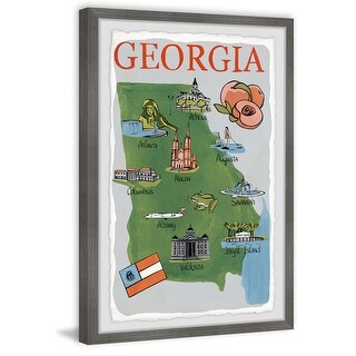 'Illustrated Map of Georgia, The Peach State' Framed Painting Print ...