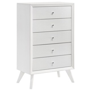 Zoe 48 Inch Tall Chest 5 Drawers with Crystal Knobs Wavy Design White ...