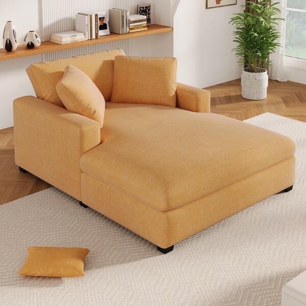 Oversized Chaise Lounge Chair Classic Single Recliner Sofa with 2 Pillows and Square Arms for Living Room Sleeper Sofa Bed