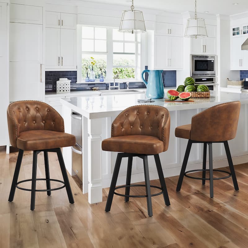 26" Swivel Counter Height Swivel Bar Stools Set of 4 Upholstered ...