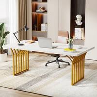 White and Gold Executive Desk, Large Computer Desk Home Office Desk ...