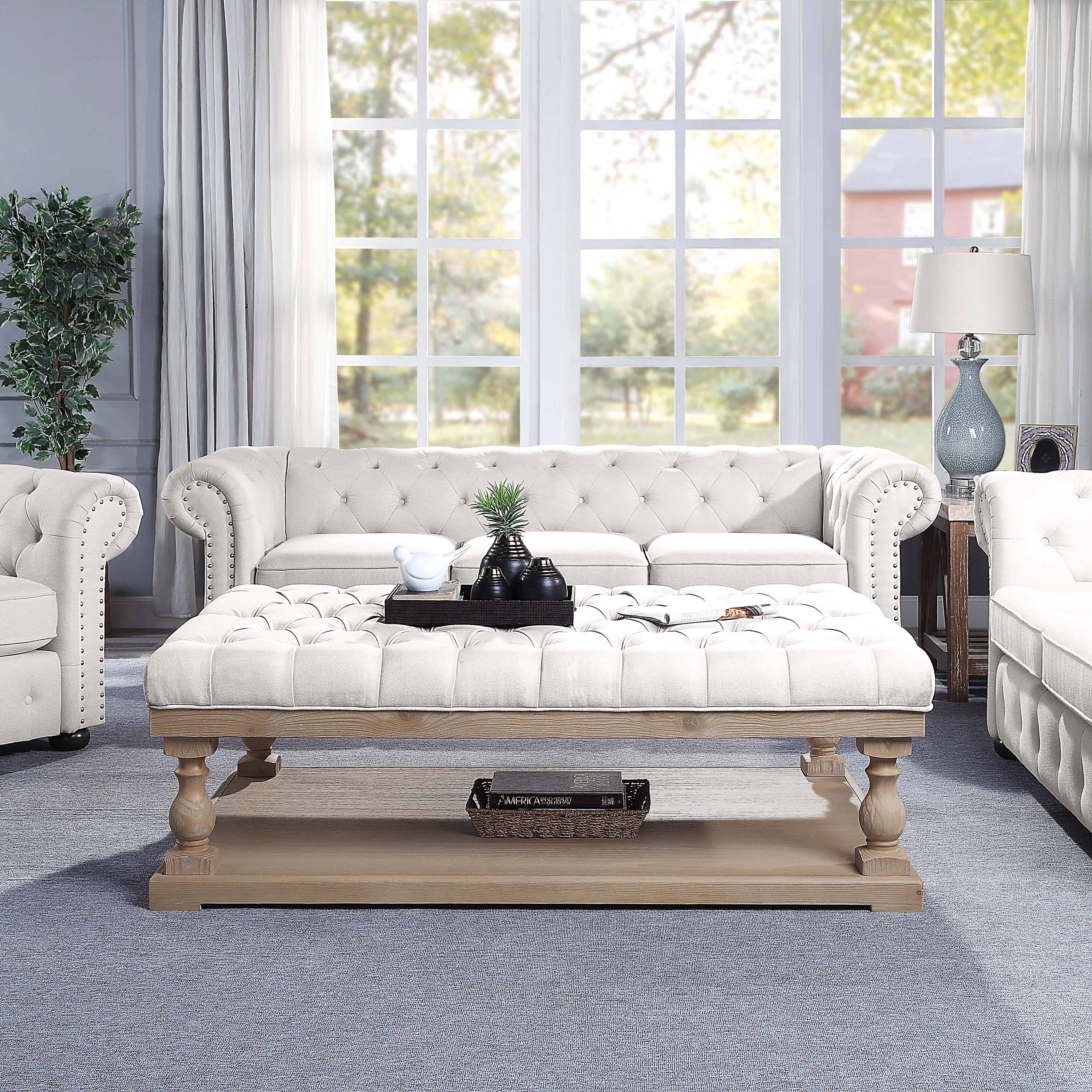 Corvus Savannah 60 inch Rectangular Storage Tufted Chesterfield Cocktail Ottoman