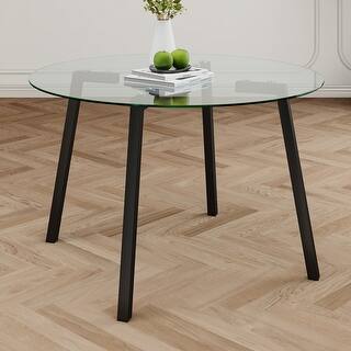Modern minimalist 47.2 inch round glass dining table with clear glass ...