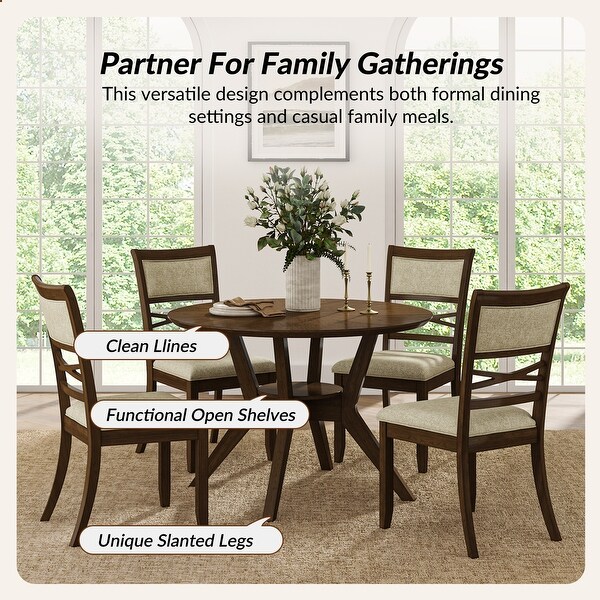Diego Traditional Solid Wood Dining Table with Open Shelf by Hulala Home N A Walnut