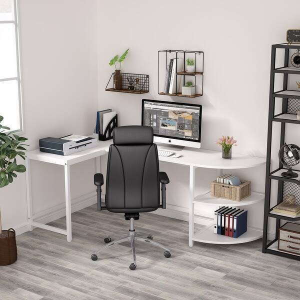 Tribesigns 74 inch L-Shaped Computer Desk with 3-Tier Corner Shelf ...