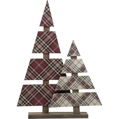 Transpac Wood 19 in. Green Christmas Plaid Trees on Base - Overstock ...