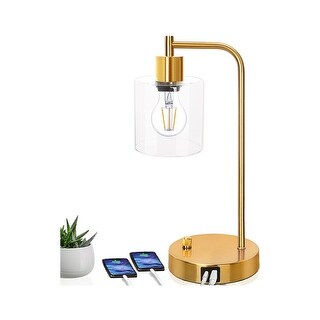 Gold Industrial Table Lamp with 2 USB Ports,3Way Dimmable,LED ...