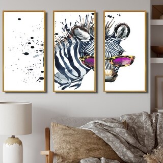 Designart "Funny Zebra Watercolor" Animal Framed Art Set of 3 - 4 ...