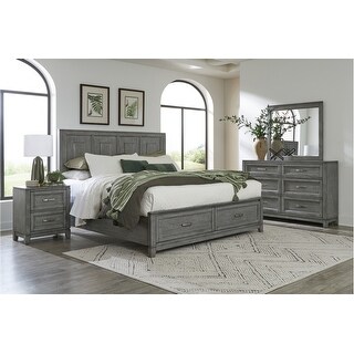 Saratoga 3 Piece Gray Modern Storage Platform Bedroom Set - Bed Bath ...
