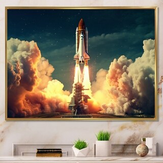 Designart "Vintage Spaceship Rocket II" Rocket Framed Canvas Prints ...