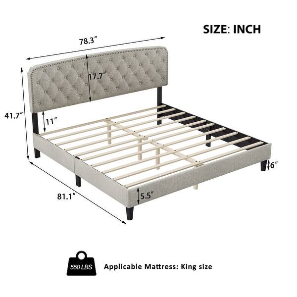 Classic Simple King Size Fine Linen Upholstery Bed with Adjustable ...