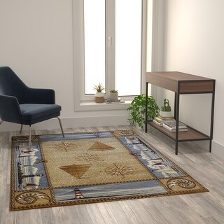 Nautical Themed Multipurpose Olefin Area Rug for Indoor Use - Bed Bath ...