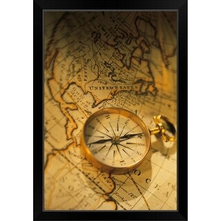 "Compass and map" Black Framed Print - Bed Bath & Beyond - 30205300