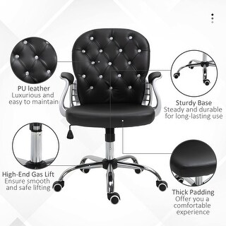 PU Leather Button Tufted Desk Chair Executive Swivel Task Chair, Black ...