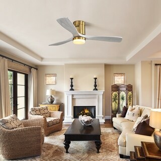 Modern Embedded Ceiling Fan Light with Lighting and 3 Wooden Blades ...