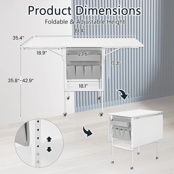 Height Adjustable Craft Table with Storage Shelves, Mobile Folding ...