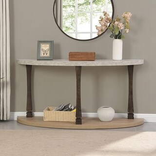 Light Grey+Natural 60" Mid-Century Roman Style Semi-Circle Console ...