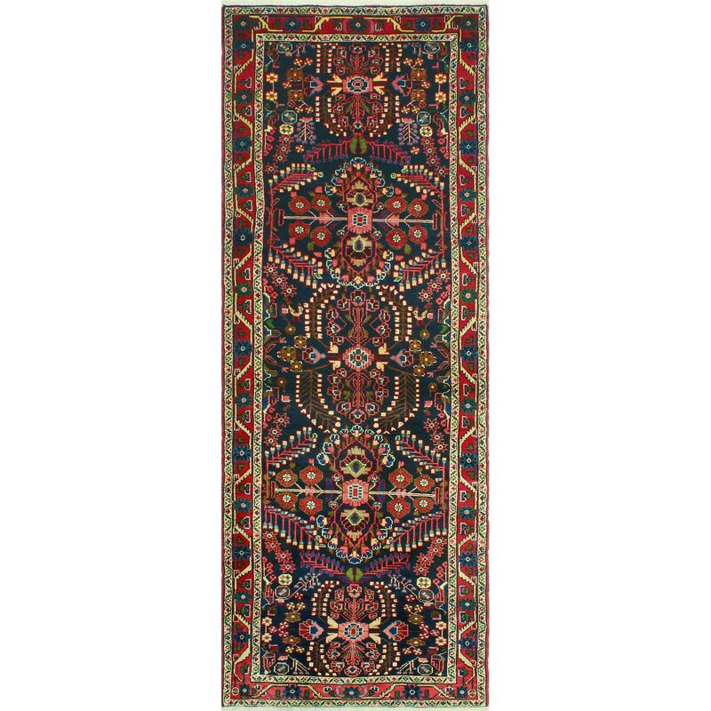 Fine Vintage Distressed Haley Navy/Red Runner - 3'7" x 10'6 ...
