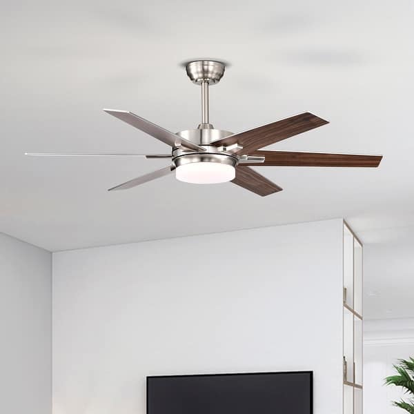 Brushed Nickel 52 in. 6-Speed Integrated LED Indoor 6-Blade Ceiling Fan ...