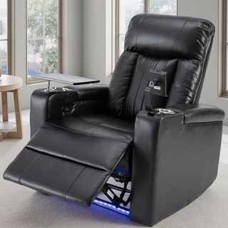 Electric PU Leather Recliner Chair with Swivel Tray, USB Charging Port ...