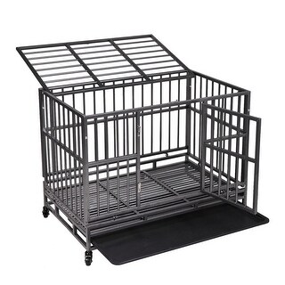 37"L x 29"H Metal Dog Kennel Cage Crate with Wheels, Openable Flat Top ...