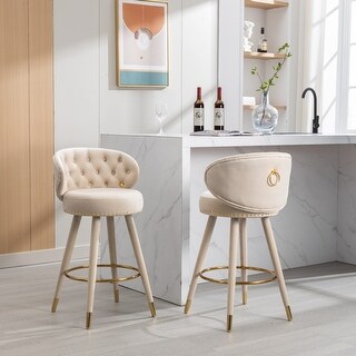 Set of 2 Bar Stools Solid Wood Legs with a fixed height of 360 degrees ...